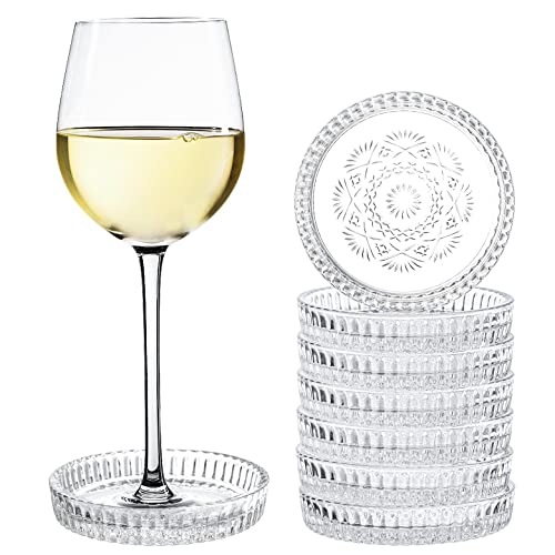 Kingrol 8 Pack Vintage Glass Coasters, Tabletop Protection Mat, Round Drink Coaster Set for Mug, Cup, Wine Bottle - Restaurant Coffee Bar Dining Table Decor
