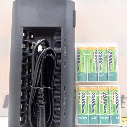 CANNOA 5 Rechargeable Batteries 2500 MAh 8 Smart Fast Charger Kit for 8 Chargers Rechargeable Battery