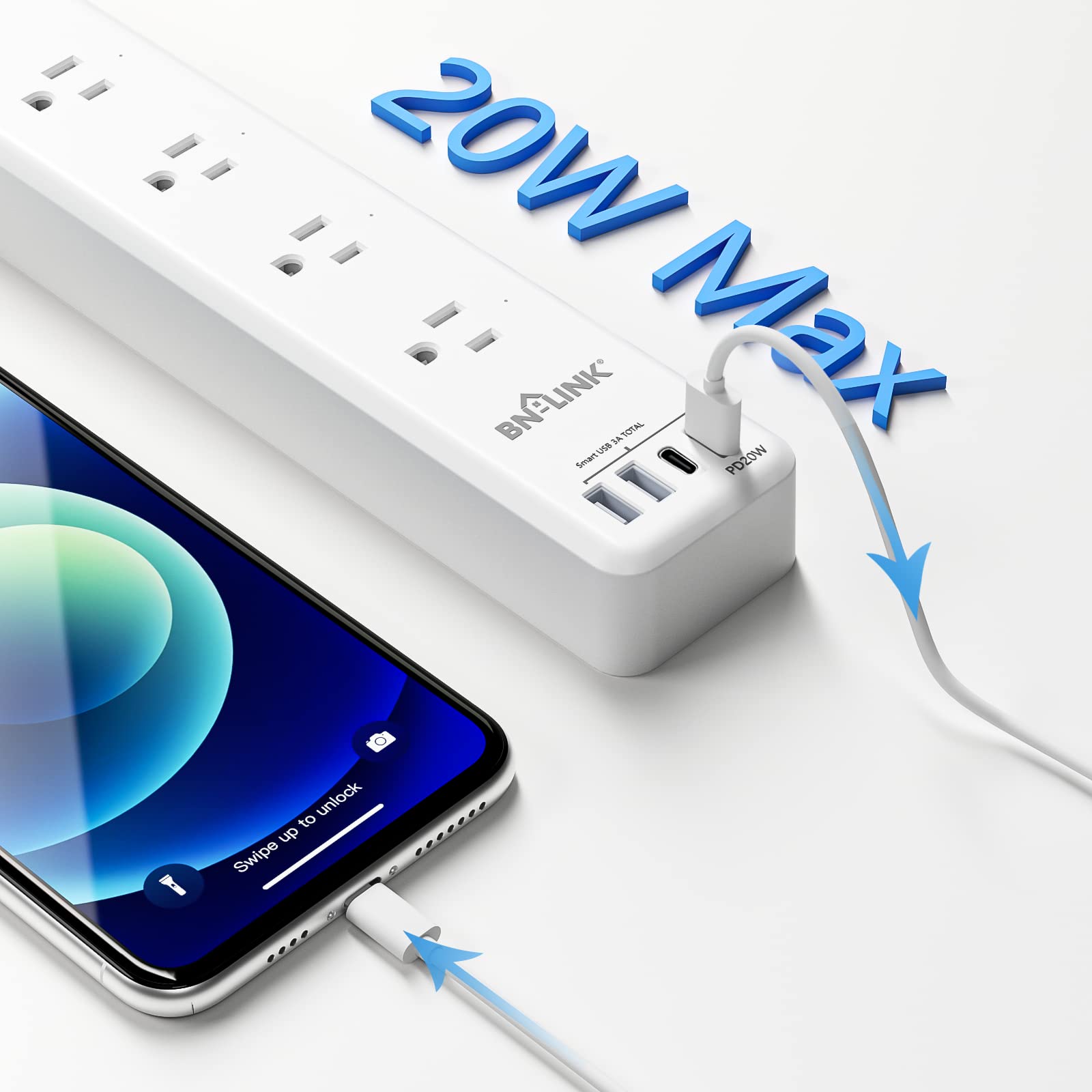 BN LINK Smart Plug Power Strip,Surge Protector with 6 Individually Controlled Smart Outlets, 4 USBs (incl. 20W USB-C), Compatible with Alexa and Google Home