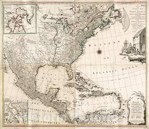 Historical Map, A New and Correct map of North America, with The West India Islands : Divided According to The Last Treaty of Peace, concluded at Paris, 1783, Vintage Wall Art : 44in x 36in