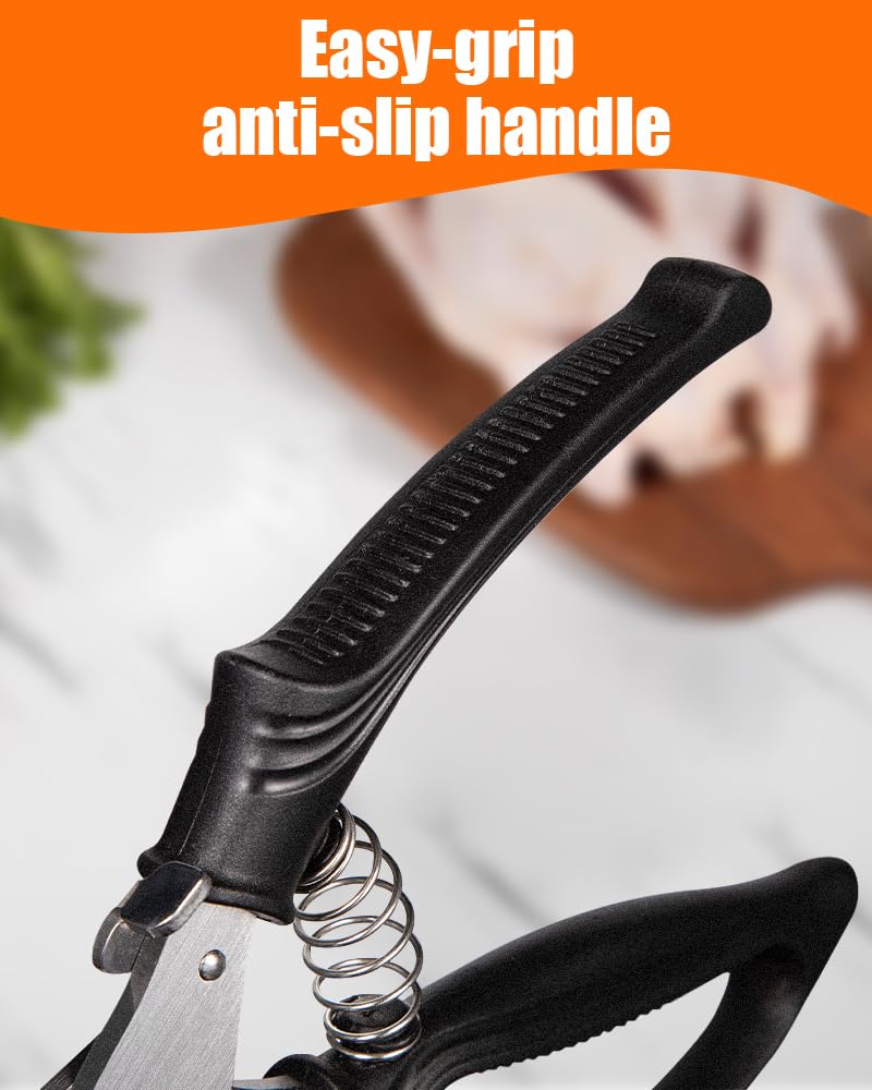 Brigii Kitchen Shears, Stainless Steel Heavy Duty Poultry Shears, Multi-Purpose Kitchen Scissors for Cutting Chicken, Fish, Seafood, and Vegetables, Spring Loaded-Black