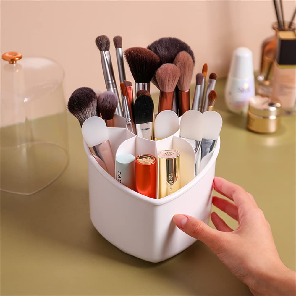 Birsppy Srutirbo Makeup Brush Holder 360 Degree Rotating Brush Organizer with Clear Lid, Brush Storage Box Dust Proof Makeup Organizer for Bathroom, Vanity, Makeup Container (Heart White)