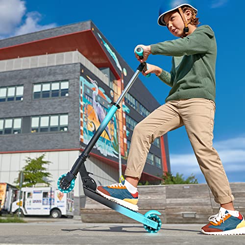 Jetson Scooters - Juno Kick Scooter (Blue) - Collapsible Portable Kids Push Scooter - Lightweight Folding Design with High Visibility RGB Light Up LEDs on Stem and Wheels