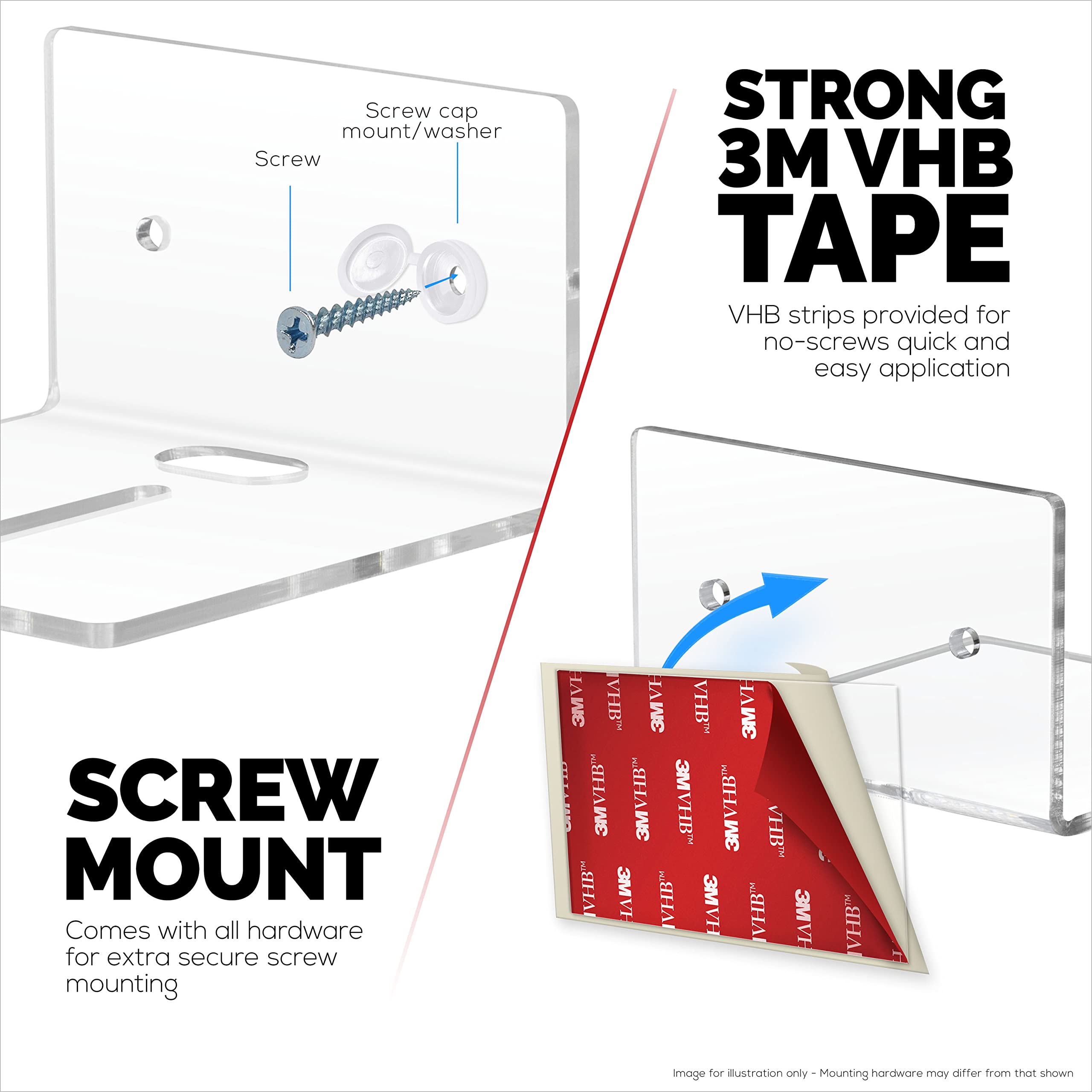 BRAINWAVZ 2Pack Adhesive 4" Small Baby Monitor Wall Mount Shelf, Also for Speaker, Security Camera, Decor, Universal Holder Shelves, Adhesive & Screw-in (Clear)