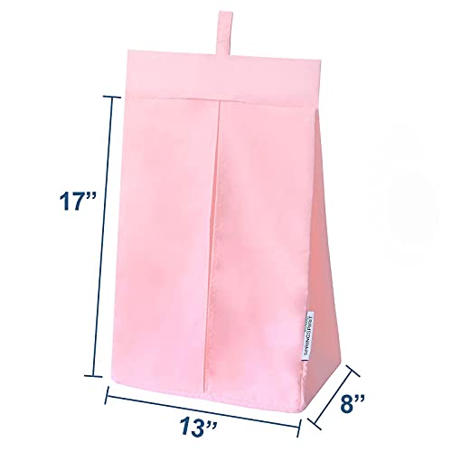 SPRINGSPIRIT Crib Skirt with Lovely Pompoms & Diaper Organizer Hanging Diaper Stacker Pink