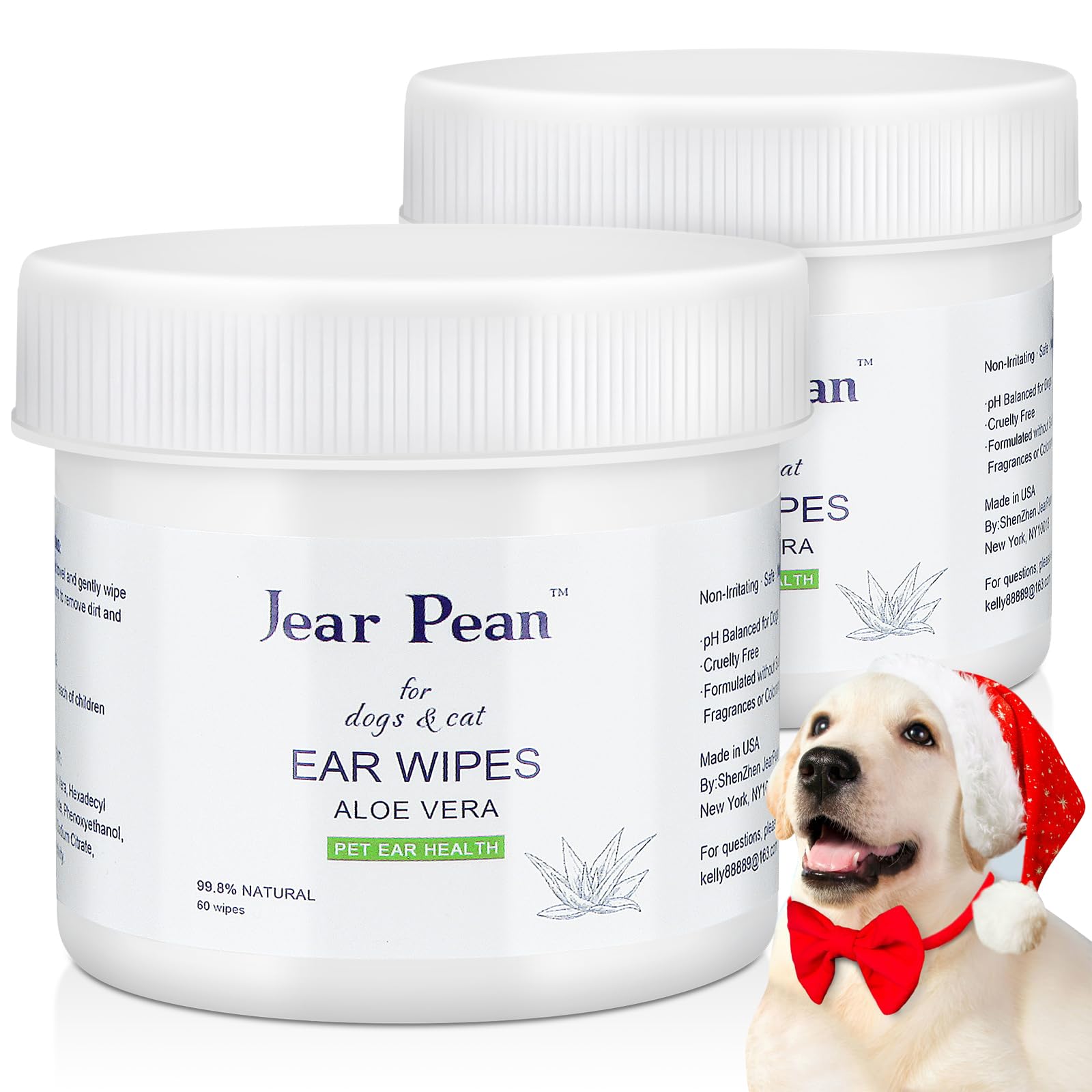Jear pean Dog Ear Cleaner Wipes, Dog Wipes, Puppy Essentials Dog Ear Wipes for Dogs & Cats Reduce Pet Ear Dirt and Wax Pet Grooming Supplies Aloe Vera│120 Wipes