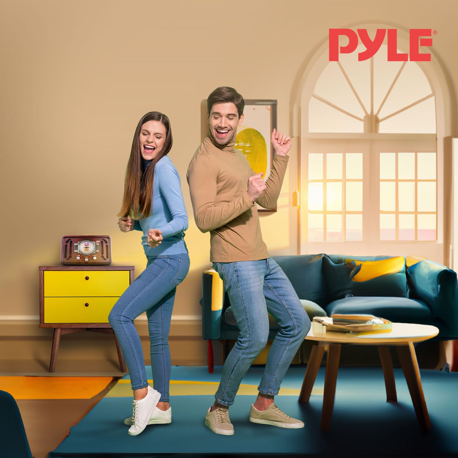 Pyle Retro Wireless Bluetooth Radio Speaker - Classic Vintage Style Audio Sound Receiver System w/Built-in Stereo Speakers, USB, SD Card Slot, AUX, RCA, MP3, AM/FM Tuner - Pyle PUNP34BT
