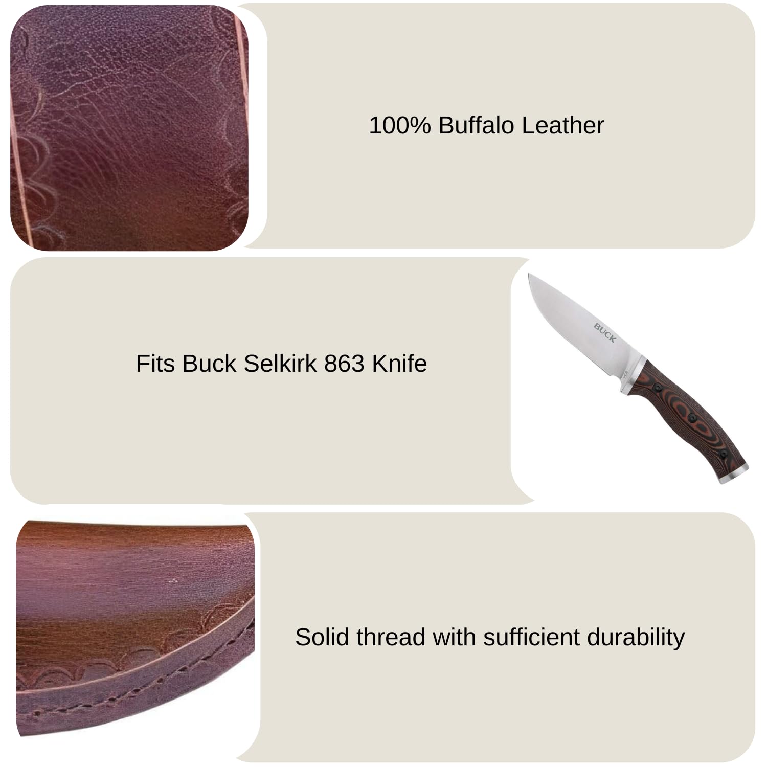 Coast Leathers Custom Handmade Leather Knife Sheath for Buck Selkirk 863 Knife, Fixed Blade Knife Holder, Cross Draw Knife Holster - Antique Brown