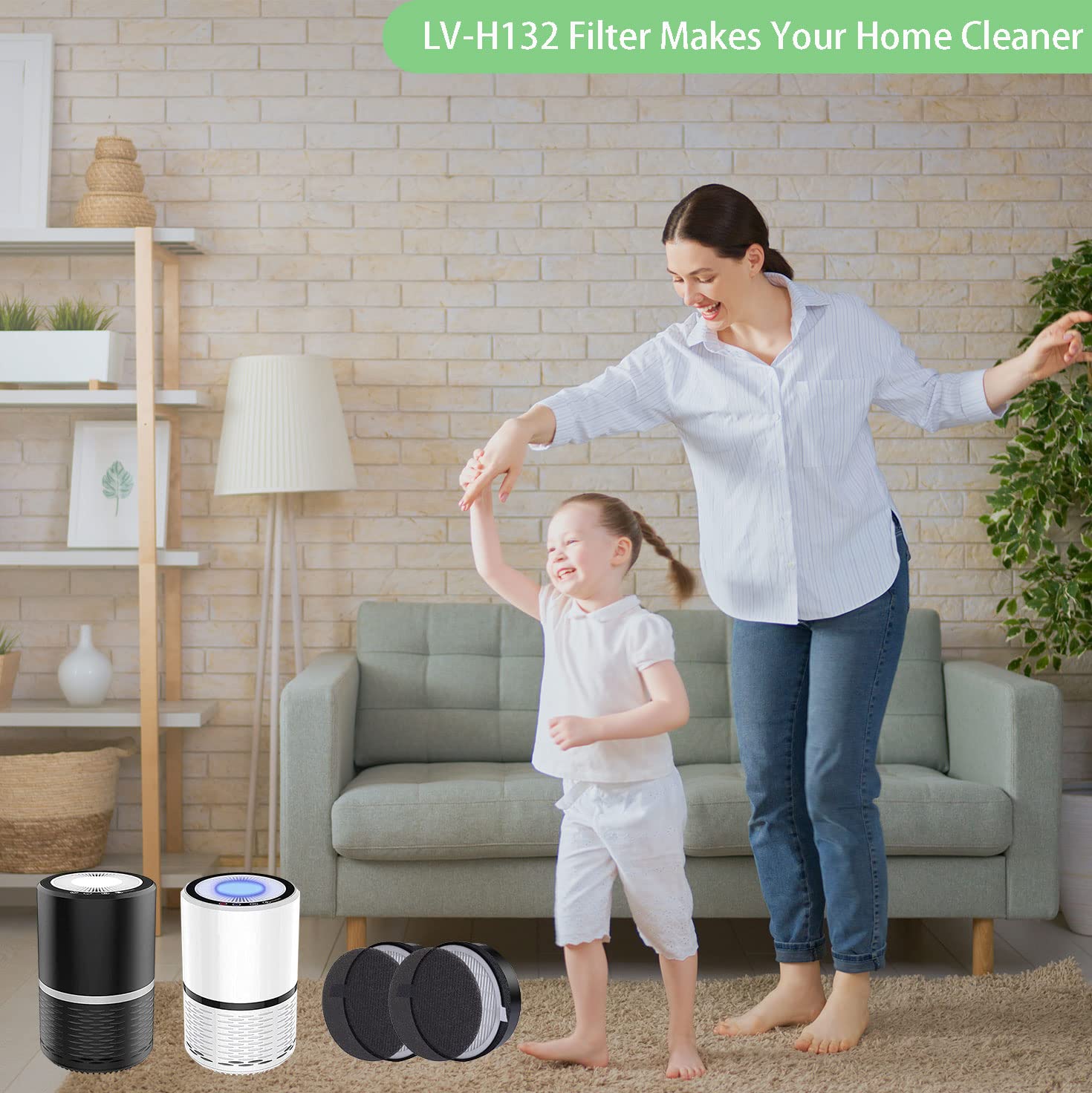 Replacement Filter for LV-H132 Air Purifier, Compatible with Laukowind 3-in-1 Nylon Pre-Filter, High-Efficiency Activated Carbon True HEPA Filters, Part LV-H132-RF, 2 Pack