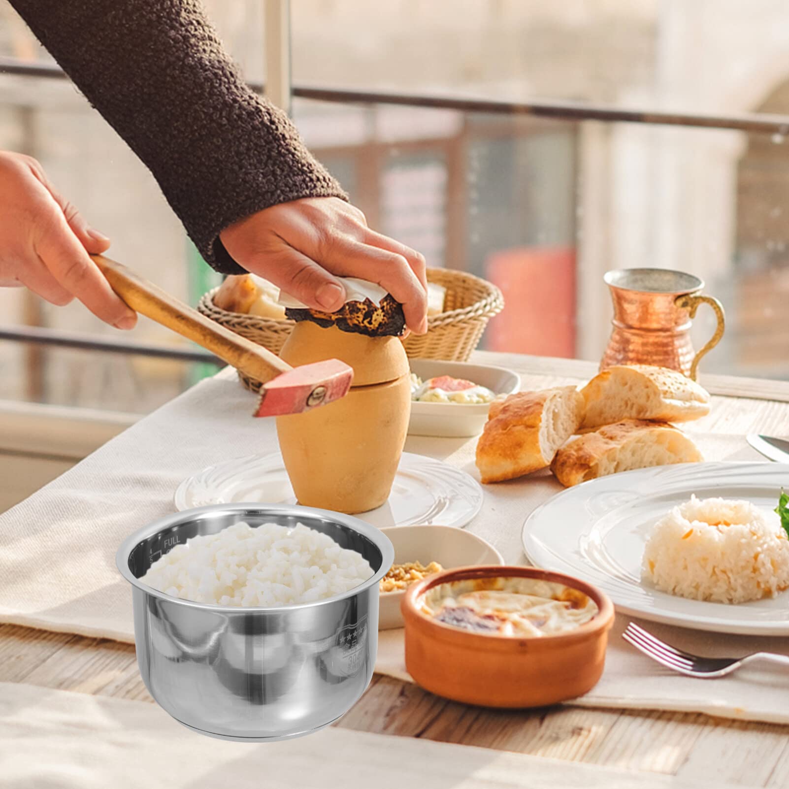 Ciieeo Rice Cooker Pot Inner Stainless Steel Inner Cooking Pot 2L Rice Cooker Inner Tank Cooker Liner Container Cooker Inner Pot Electric Pressure Cooker Pot for Kitchen