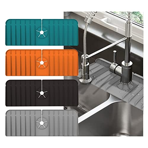 Kitchen Sink Splash Guard,Silicone Faucet Mat for Kitchen Sink,Sink Draining Pad Behind Faucet ,Drip Protector for Kitchen for Kitchen Bathroom Farmhouse (Gray)