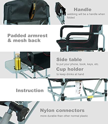 iClimb 1 Padded Rocking Folding Chair and 1 Heavy Duty Compact Folding Chair Bundle for Two Person Camping Patio Porch Backyard Lawn Garden Balcony Indoor Outdoor