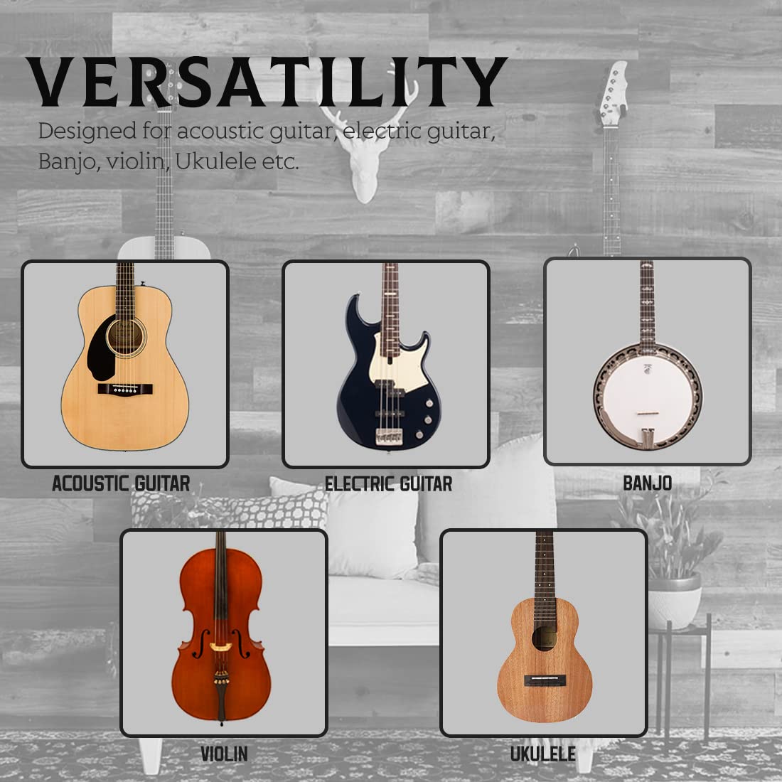 LALAOKS Guitar Wall Mount Guitar Hanger Metal Black for Acoustic Electric Bass Guitars Ukulele and More Instruments (Guitar Type)