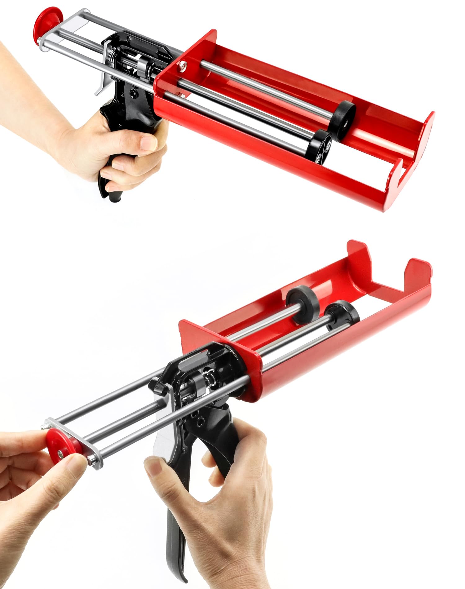 QWORK Epoxy Gun 400 mL/13.5 fl oz (1:1 Mix Ratio) Caulking Gun Effortless Silicone Sealant Caulk Gun, Dual Component Applicator for Panel Bond Gun