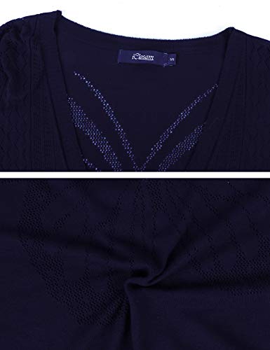 iClosam Summer Cardigans for Women Lightweight Work V Neck Knitted Cardigan 3/4 Sleeve Shrug Sweater Navy Blue