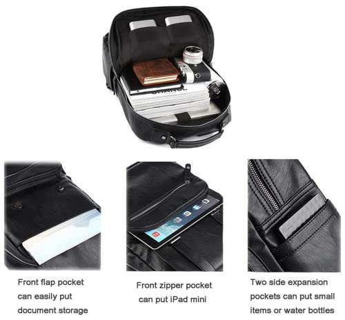 HKZHITOU Laptop Backpack For Men Vintage Leather College Backpack Black Travel Waterproof Bags Fit 16 Inch Notebook