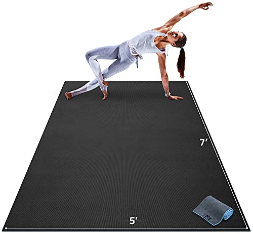 Gorilla Mats Premium Large Yoga Mat â 7' x 5' x 8mm Extra Thick & Ultra Comfortable, Non-Toxic, Non-Slip Barefoot Exercise Mat â Works Great on Any Floor for Stretching, Cardio or Home Workouts