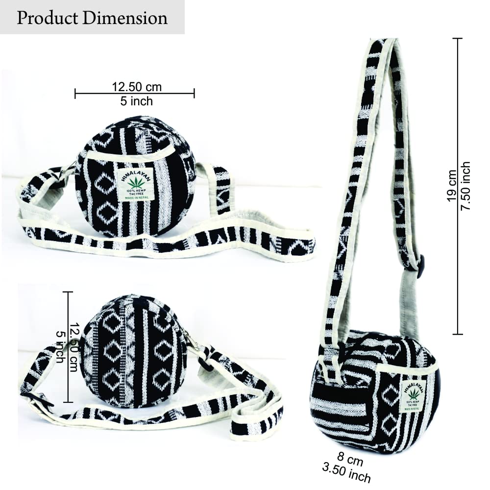 Handmade Circle Crossbody Purse Handbag Boho Zipper Shoulder Bag Round Cell Phone Purse (Black White)