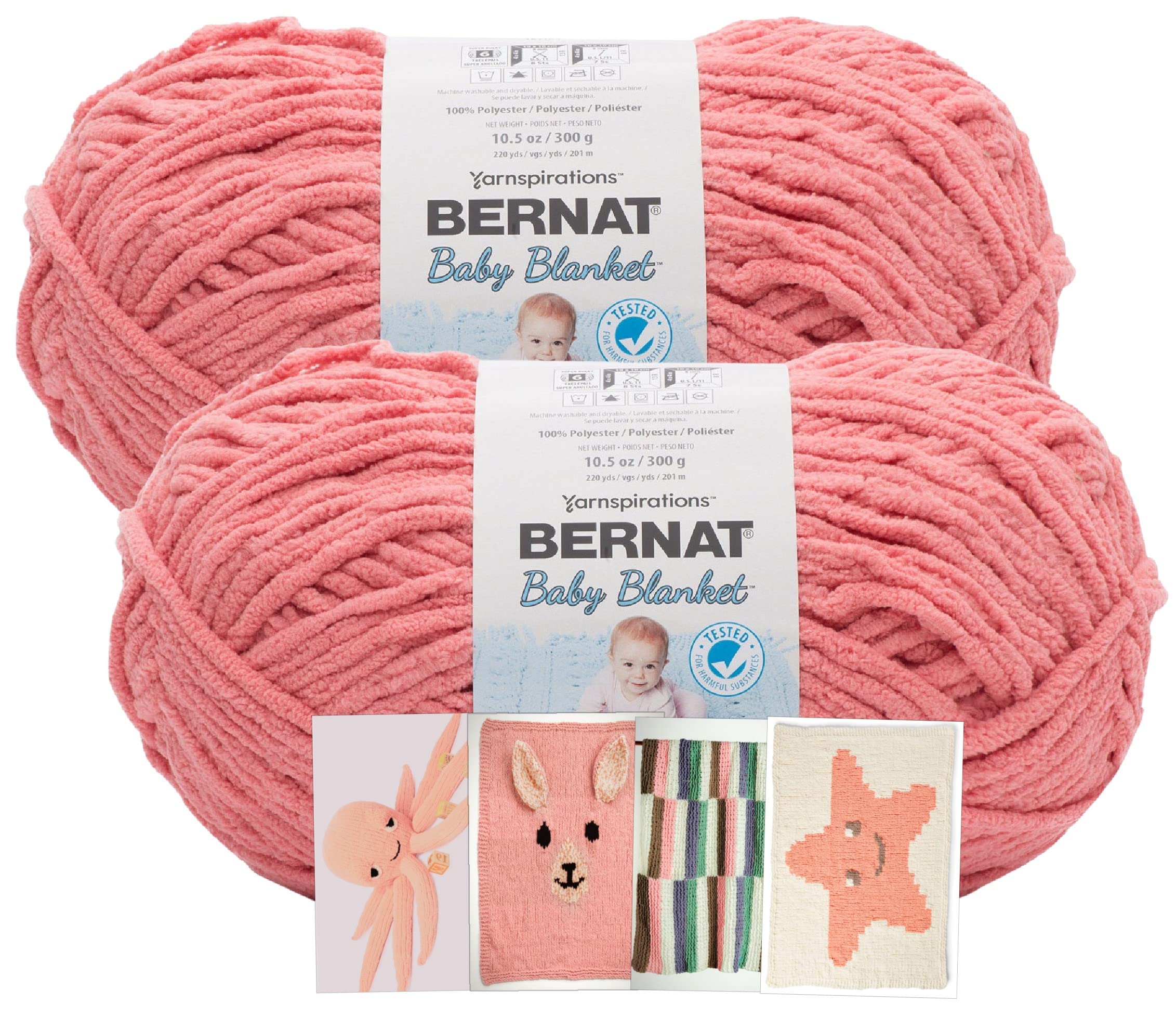 Bernat Baby Blanket Yarn - Big Ball (10.5 oz) - 2 Pack with Pattern Cards in Color (Orange Flamingo)