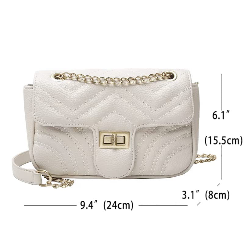 Seagloca 9.4" Women's PU Leather Quilted GG Messenger Shoulder Bag Purse Chain Handbag Crossbody Bag (White