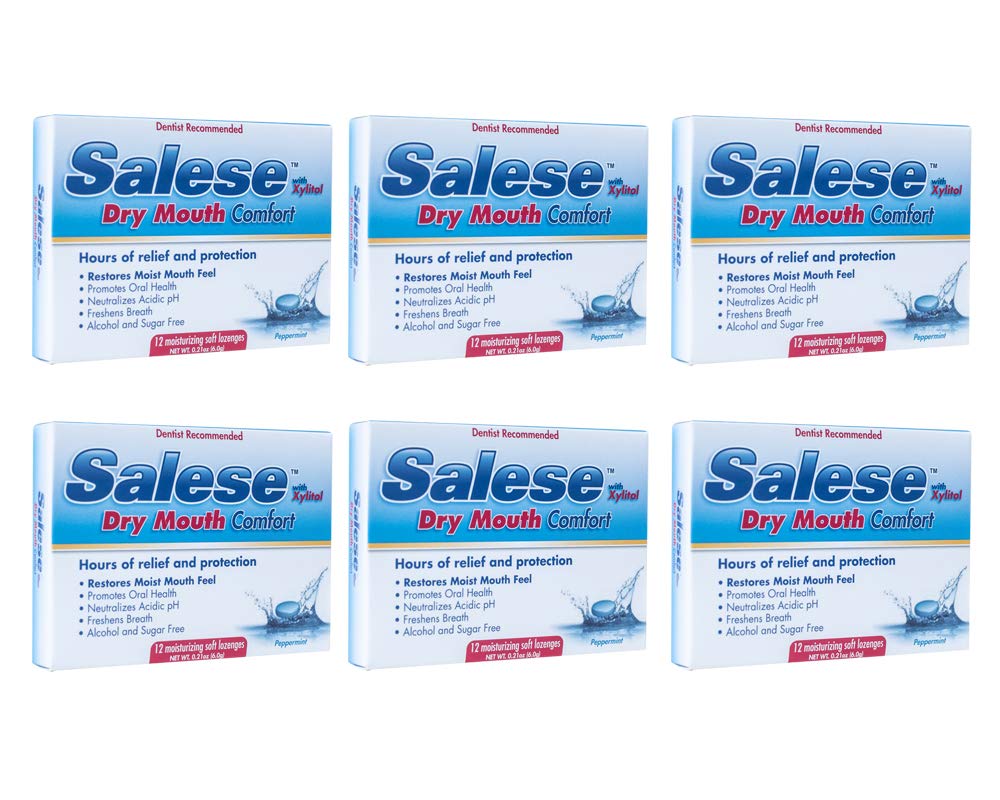 Salese Dry Mouth Relief, Xylitol, Time Release, Oral Health Lozenges, Peppermint Flavor - 6 Pack