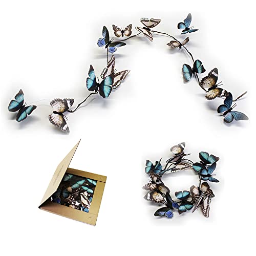naudassods Artificial Butterfly Wreath, Fake Butterfly Decorative Vines, DIY 3D Unique Butterfly Hanging Decoration Home Wall Easter Spring Flower Party Wedding Decoration. (Peacock Blue)