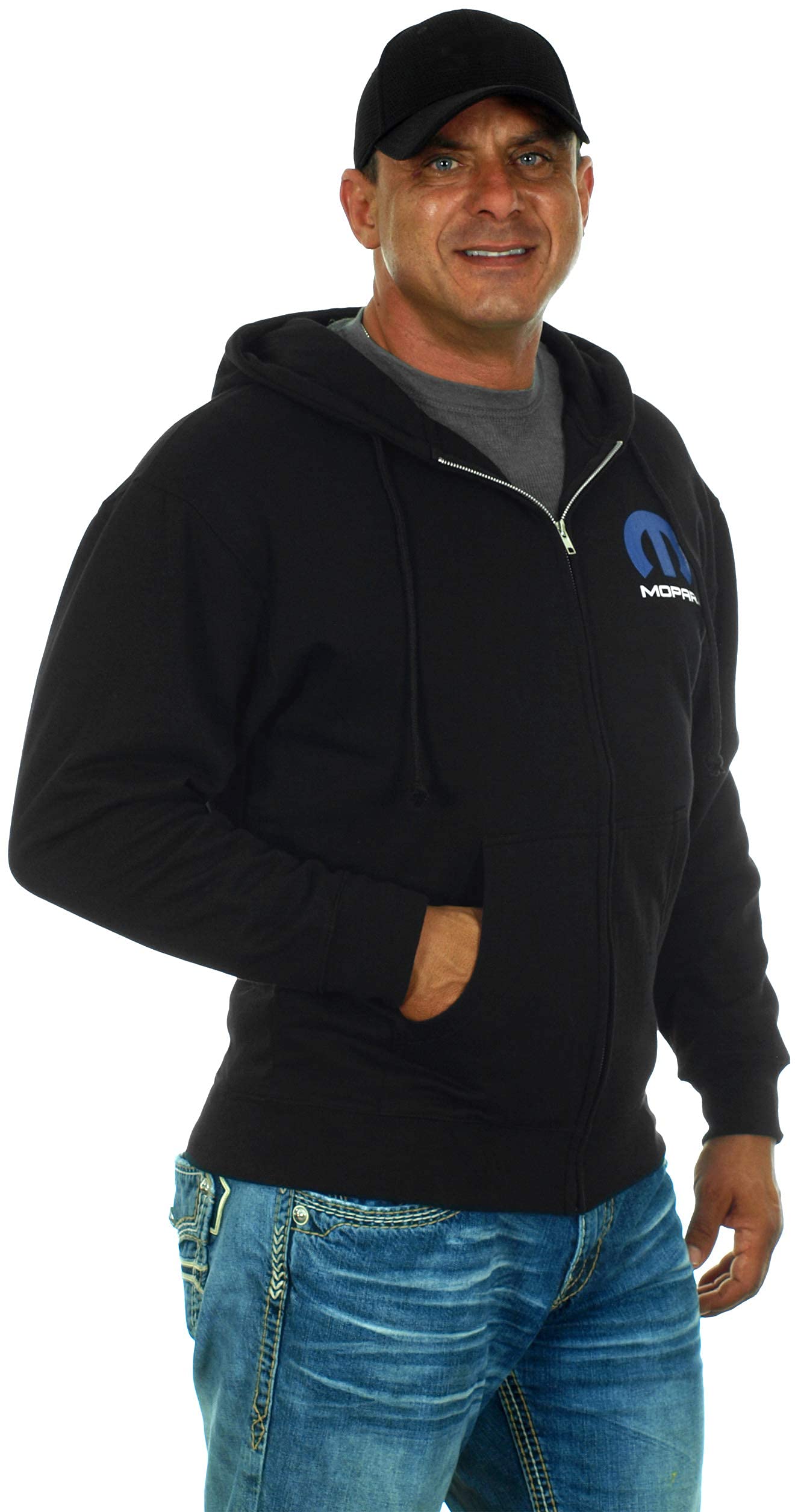 JH DESIGN GROUP Men's Mopar Logo Hoodie Full Zip Up Black Hooded Sweatshirt (small, AP22-black)