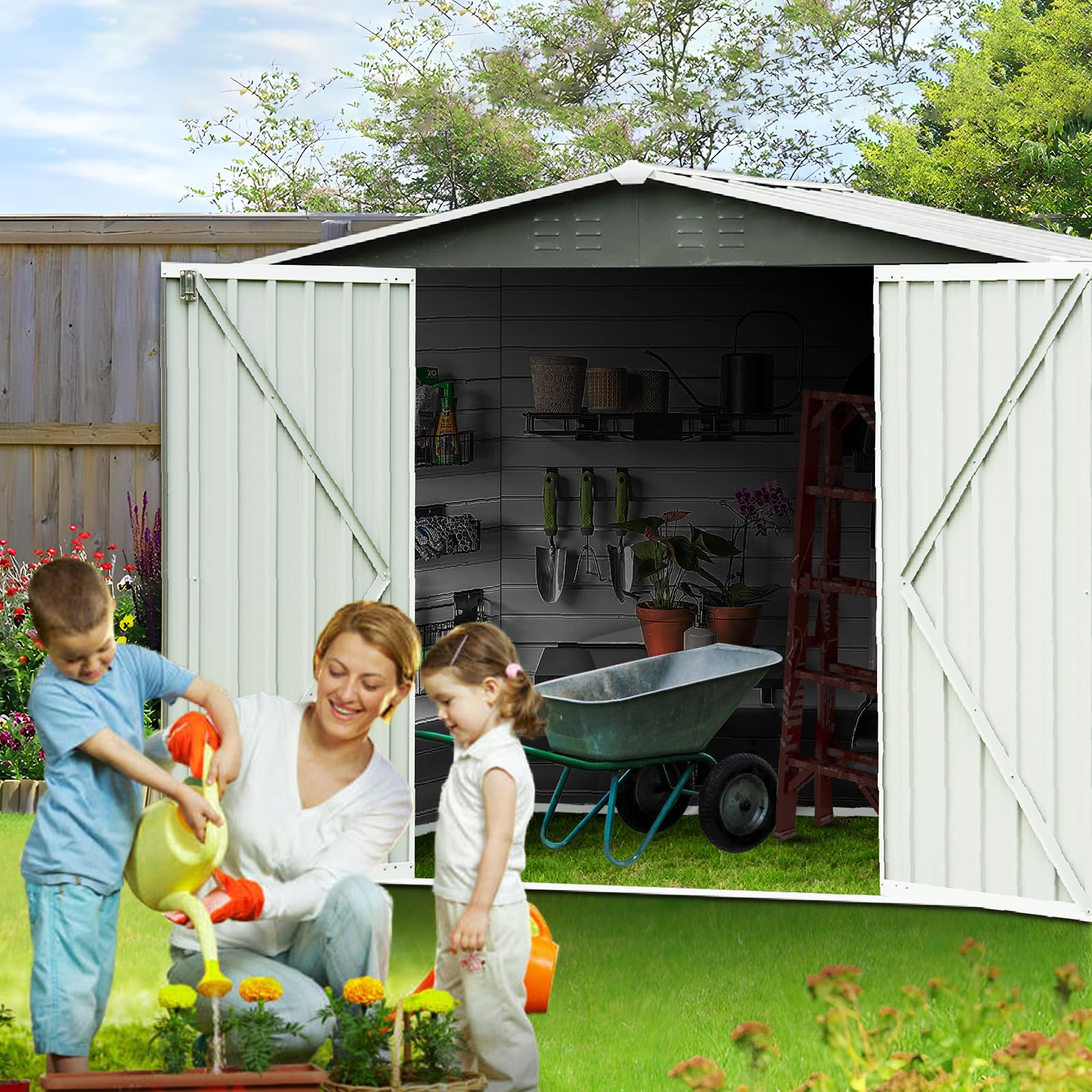 Udekoo Outdoor Storage Shed Metal 4.2x7 FT, Portable Utility Tool Outside Shed Box Waterproof Large Shed House for Patio Backyard Garden, Grey