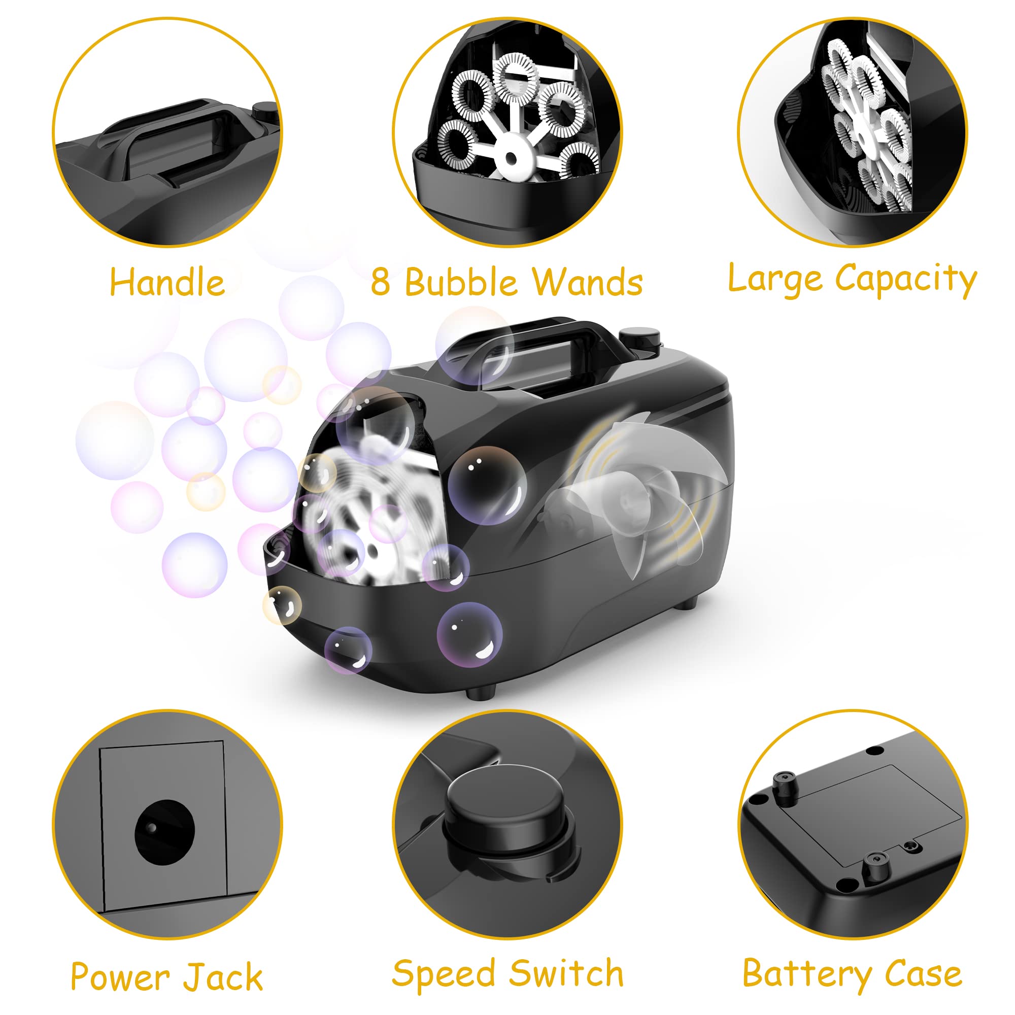 Bubble Machine, Automatic Bubble Maker for Kids, Portable Bubble Blower for Outdoor Indoor Party Wedding, Bubble Blower Machine Powered by USB or Batteries