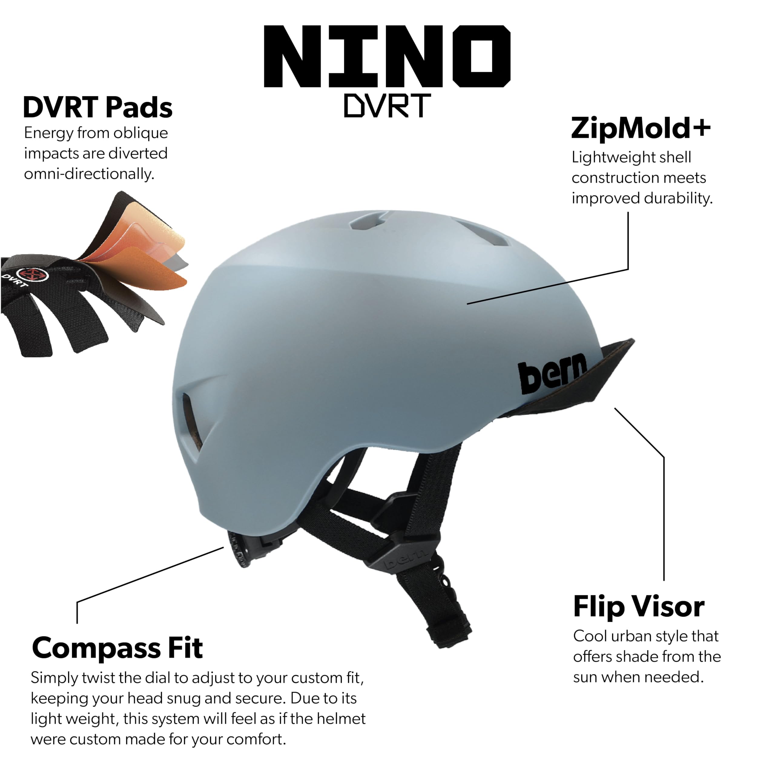 Bern Nino Bike Helmet for Boys, Matte Blue w/Flip Visor, S/M