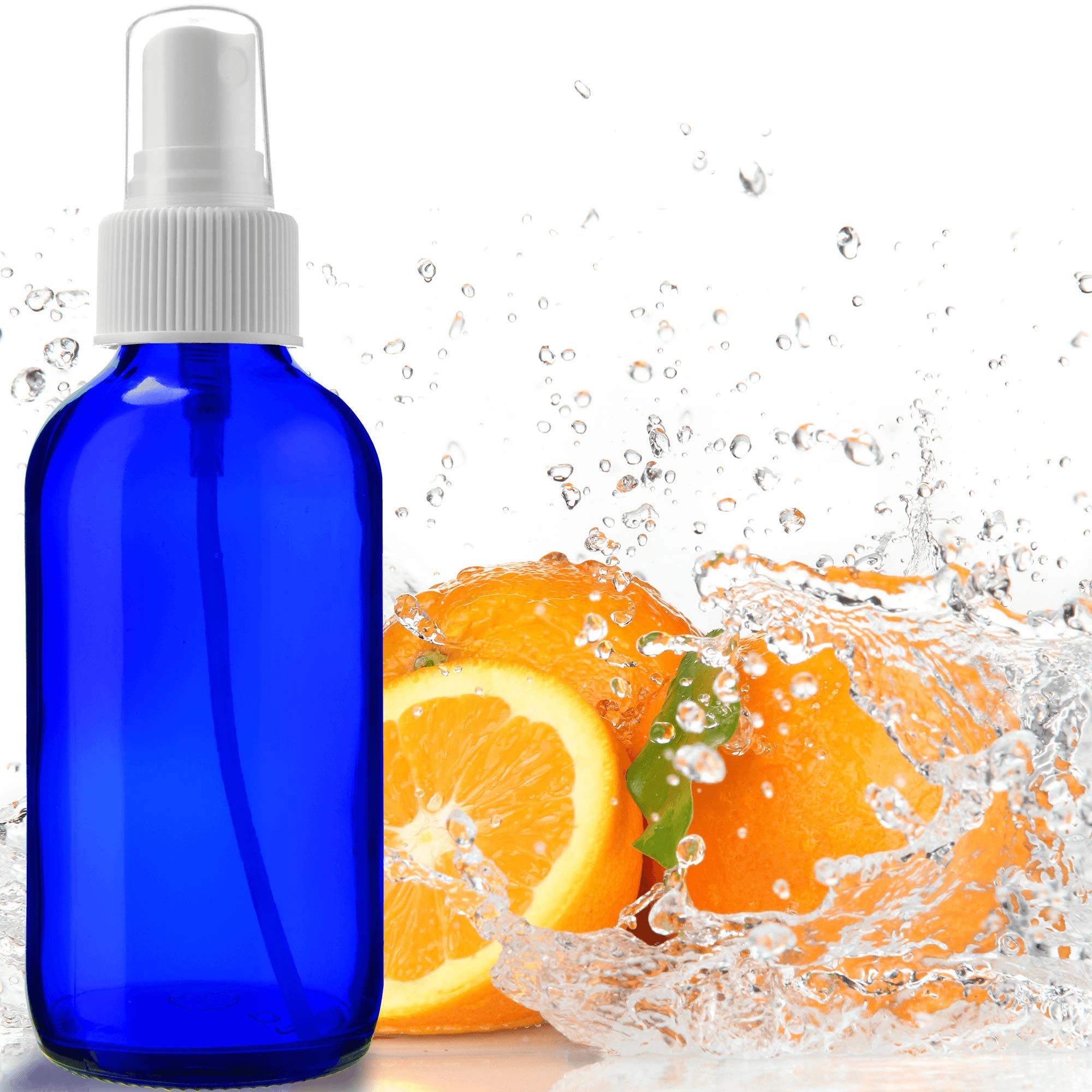 Sally's Organics 4oz Empty Blue Glass Spray Bottles - Small 4 oz Misters Great for Face Spritz, Essential Oils, Beauty Solutions, and Cleaning Sprayer - Portable Atomizer Spritzer - 2 Pack