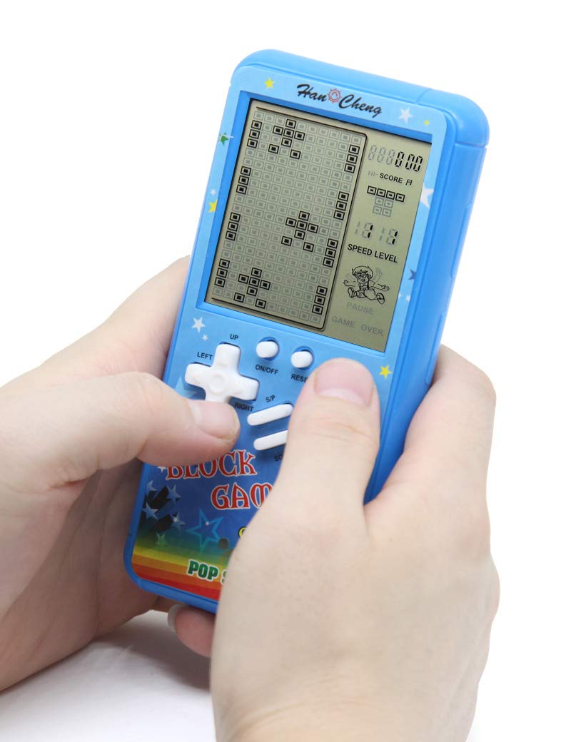 Retro Block Game Console Brick Game Console with Color Shell and Large Screen Powered by 2 AA Batteries Build 23 Games and with a Small Body (Blue)