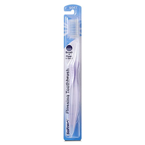Sofresh Flossing Toothbrush Adult Soft Purple, Choose Quantity & Color, Bundle with Xylitol Dental Floss
