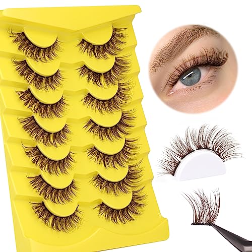 Brown Lash Clusters Natural Looking 3D Wispy Brown Eyelash Extensions 56 Pcs DIY Fluffy Individual Lashes by Mavphnee
