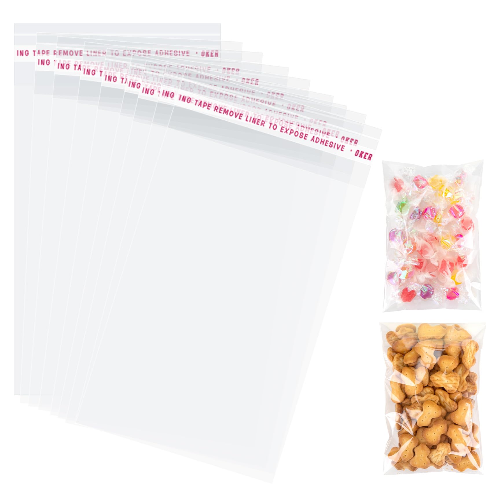 Cellophane Bags, Cookie Bags, 5x7 Inch Self Sealing Cellophane Bags, 100 PCS Cellophane Treat Bags, Resealable Clear Plastic Cello Gift Bags for Candy, Bakey, Pastry, Decorative Wrappers, Party Favors