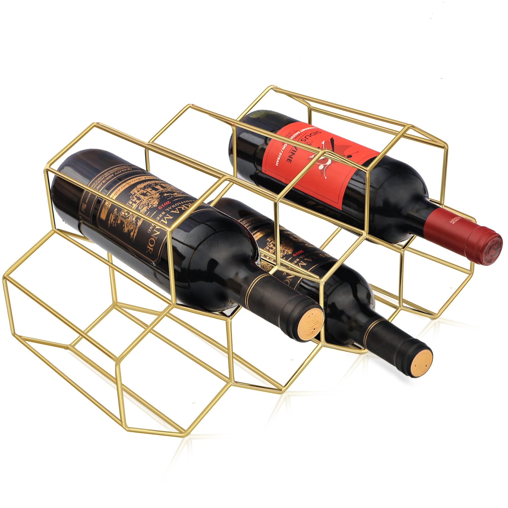Countertop Wine Rack, Small Wine Rack for inside Cabinet, Gold Wire Wine Rack Holder, Wine Stand Metal Wine Rack for small spaces, Counter Wine Bottle Holder, Tabletop Wine Holder Rack for Kitchen Bar