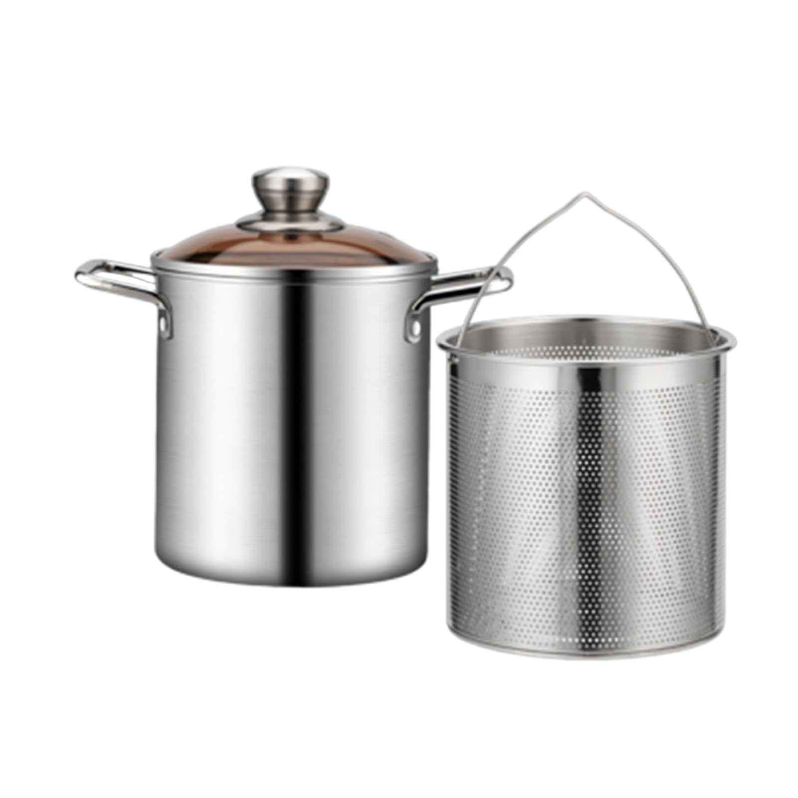 Stainless Steel Stockpot with Basket, Turkey Fryer Pot Cookware, Nonstick Universal Seafood Boil Pot, Heavy Duty Cooking Pot, no clamp
