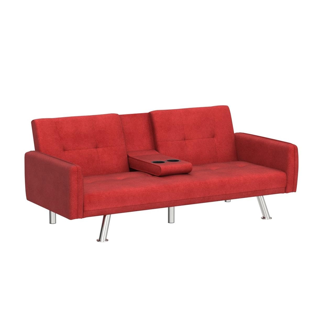 AWQM Futon Sofa Bed,Modern Upholstered Convertible Folding Sleeper Sofa,Recliner Futon Couch Bed with Armrests 2 Cup Holders,for Living Room,Apartment,72.4" L x 18.5" D x 29.9" H,Red