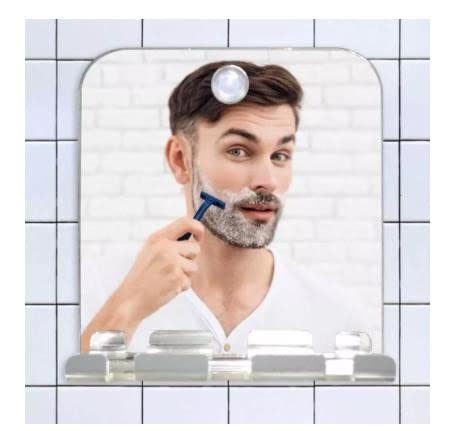 Funerom 5.4x5.1 inch Fogless Bathroom Shaving Mirror with Built-in Razor Holder Includes 4 Adhesive Hooks 2 Anti-Fog Film Anit-Fog Shower Mirror Frameless Portable Square