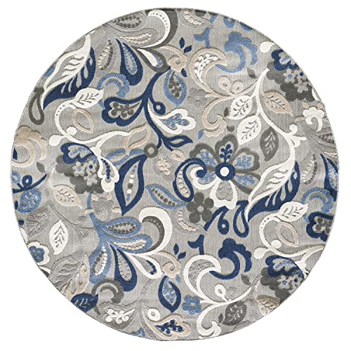 HomeRoots 2’ x 4’ Blue Gray Jacobean Floral Indoor Outdoor Area Rug