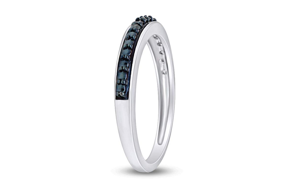 Blue Natural Diamond Accent Half Eternity Wedding Band Ring in 14K White Gold Over Sterling Silver (5.5)