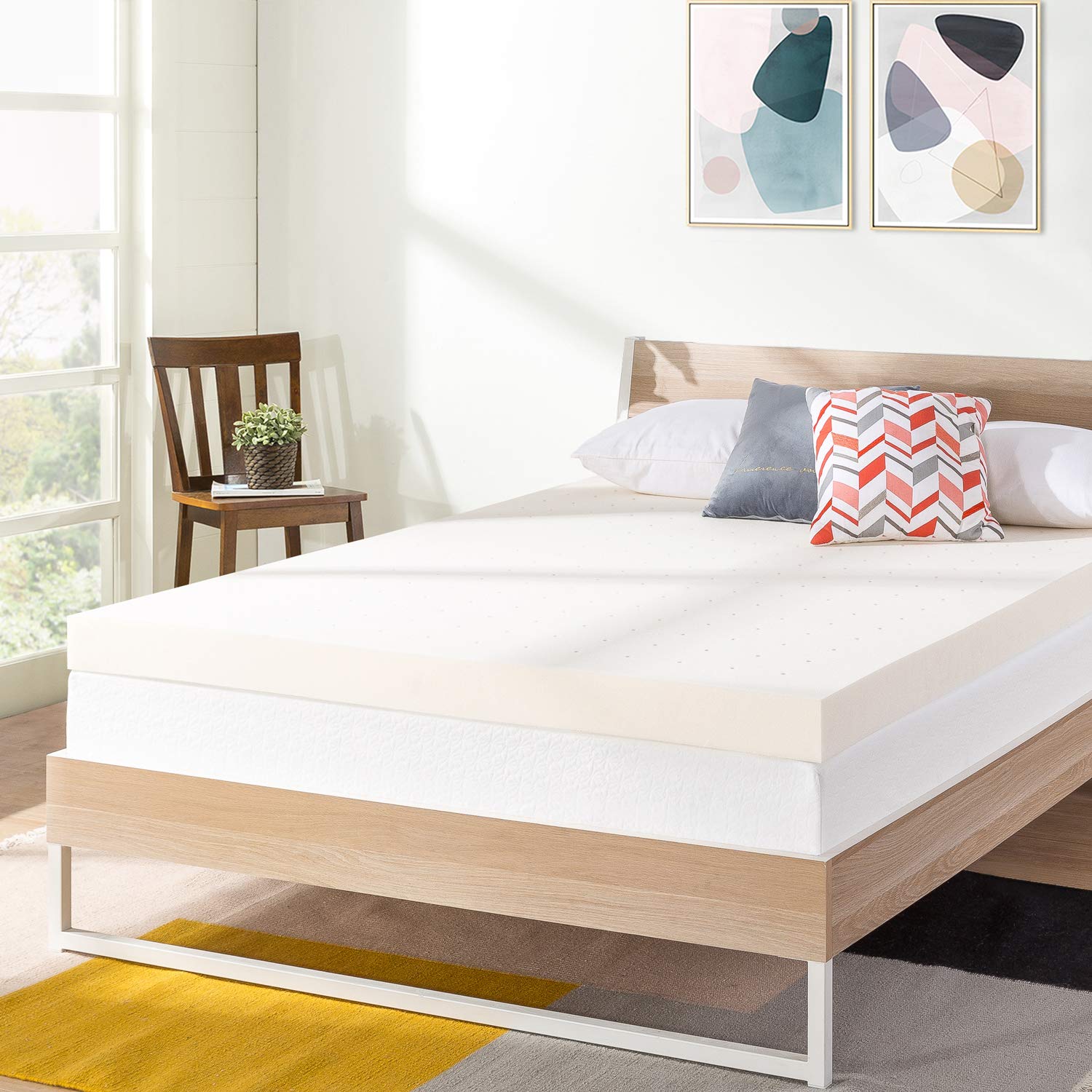 Best Price Mattress 2.5 Inch Ventilated Memory Foam Mattress Topper, CertiPUR-US Certified, Queen White