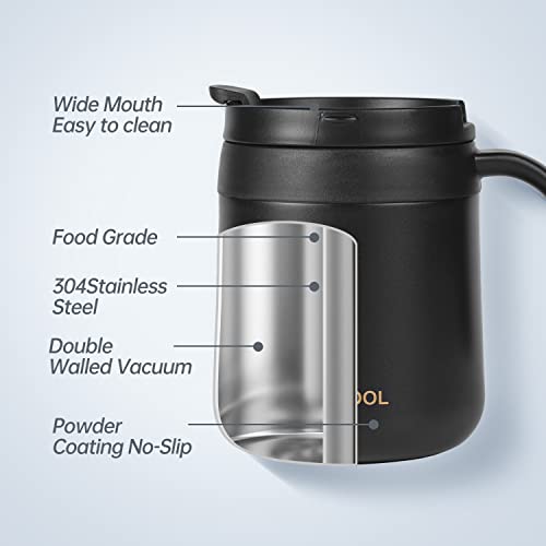 IDOKER Coffee Mug, Insulated Coffee Mug with Handle, Stainless Steel Coffee Mug with Lip, Reusable Insulated Mug, Coffee Tumbler Thermos, Tea Cups, 12OZ.