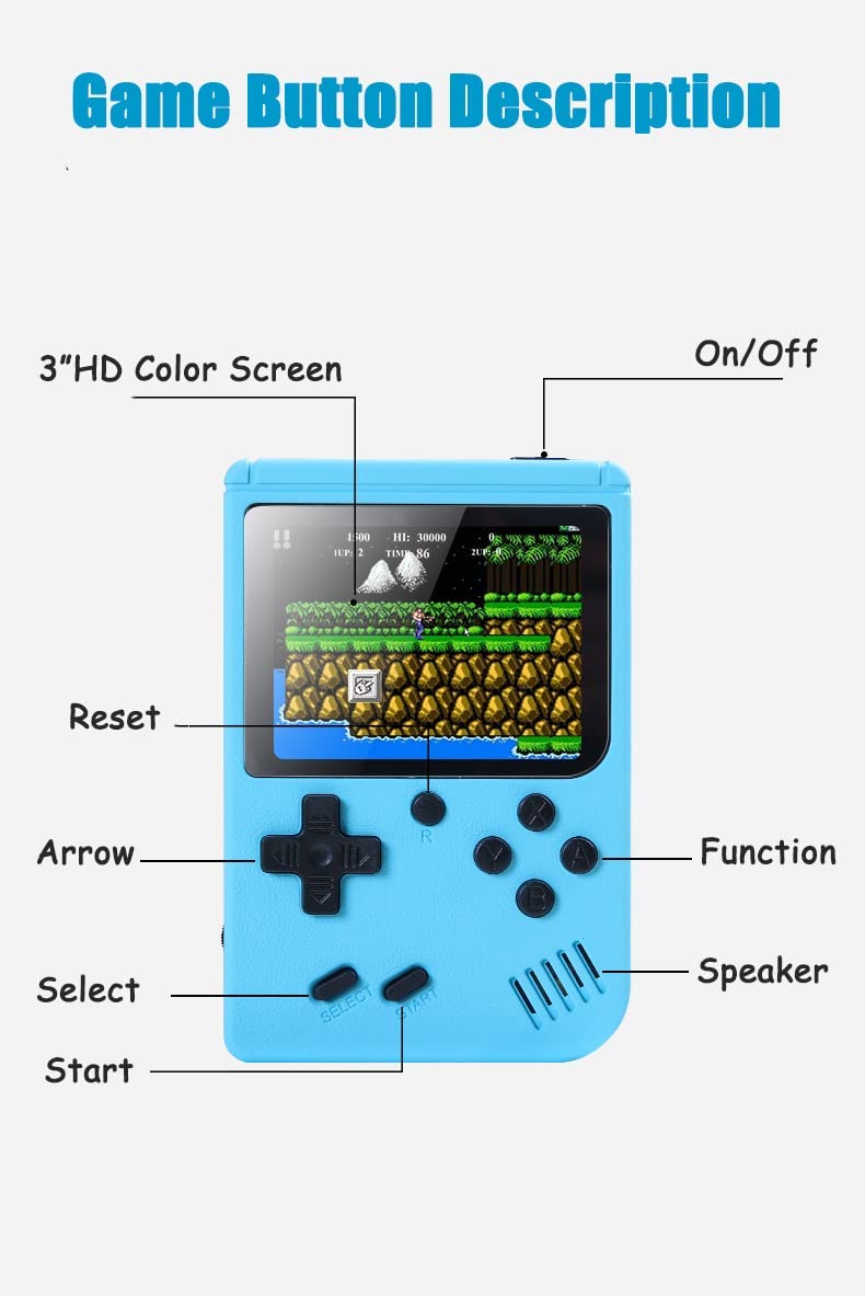 Retro Handheld Game Console with Protector Case, 400 Free Classical FC Games Support for Connecting TV & Two Players, Portable Video Game Gifts for Adults & Kids 8-12 90s Retro Toys (Blue)
