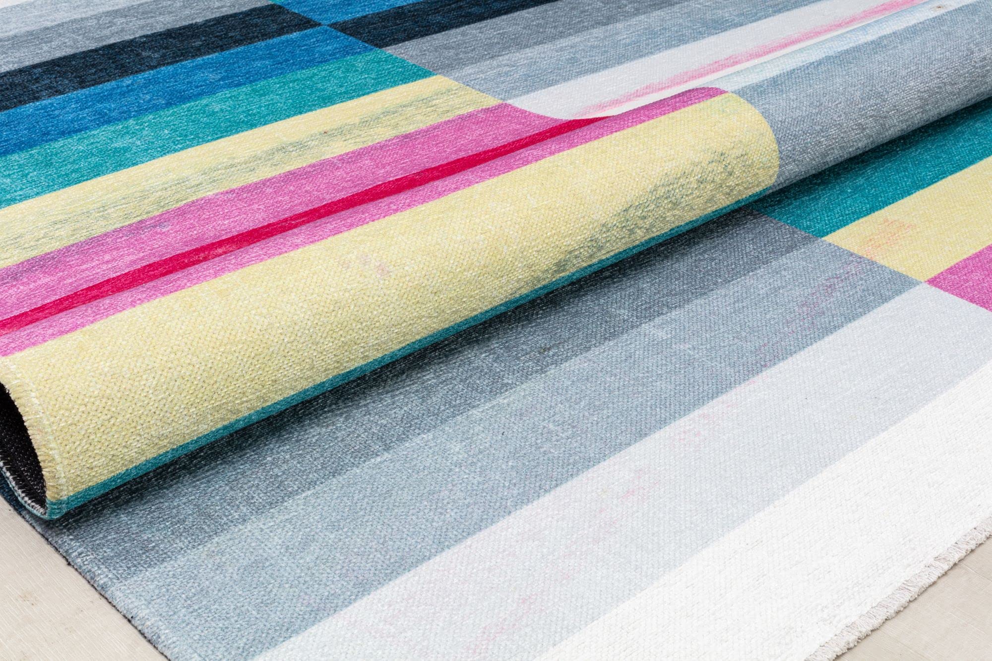 Rugs America Elizabeth Sutton Collection MI15A Flying Colors Stripe Mordern Multicolor Non-Shedding Living Room Bedroom Dining Home Office Area Rug, 5'3" x 7'0"