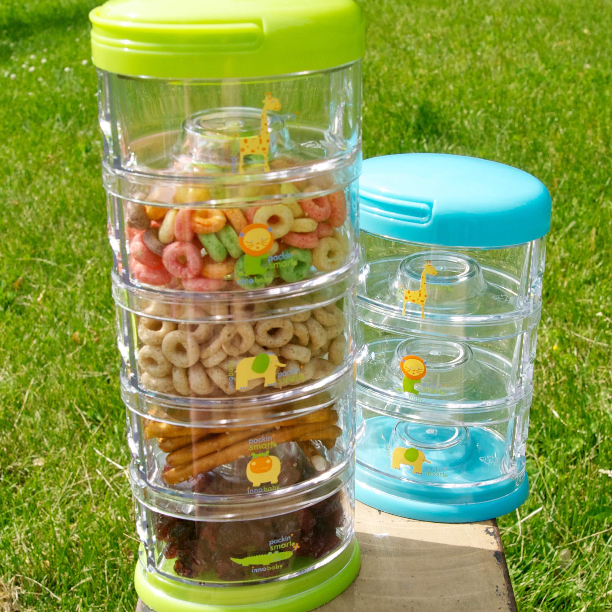 Innobaby Packin' Smart Stackable and Portable Storage System for Formula, Baby Snacks and More. Set of 5 Stackable Containers in Strawberry Sorbet. BPA Free.