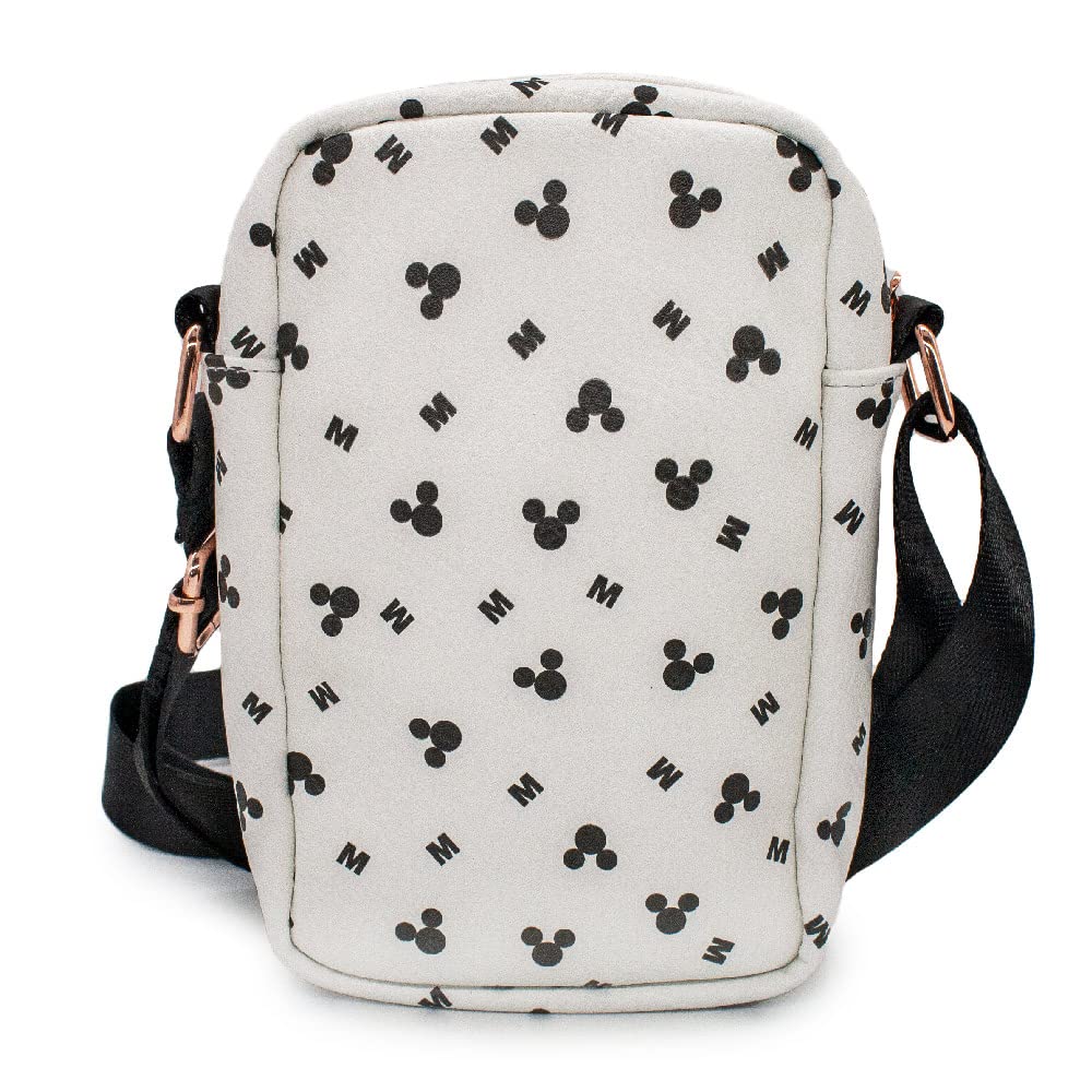 Buckle Down Disney Bag, Cross Body, Mickey Mouse Head and M Icons Scattered, White, Vegan Leather