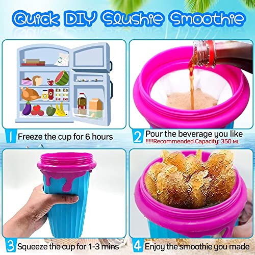 Slushy Maker Cup - Upgraded 500ML Magic Quick Smoothie Cup, Homemade Slush and Shake Maker, Double Layer Silica Pinch Cup with Spoon & Cleaning Brush for Ice Cream Maker, Milkshake, Summer - Blue New