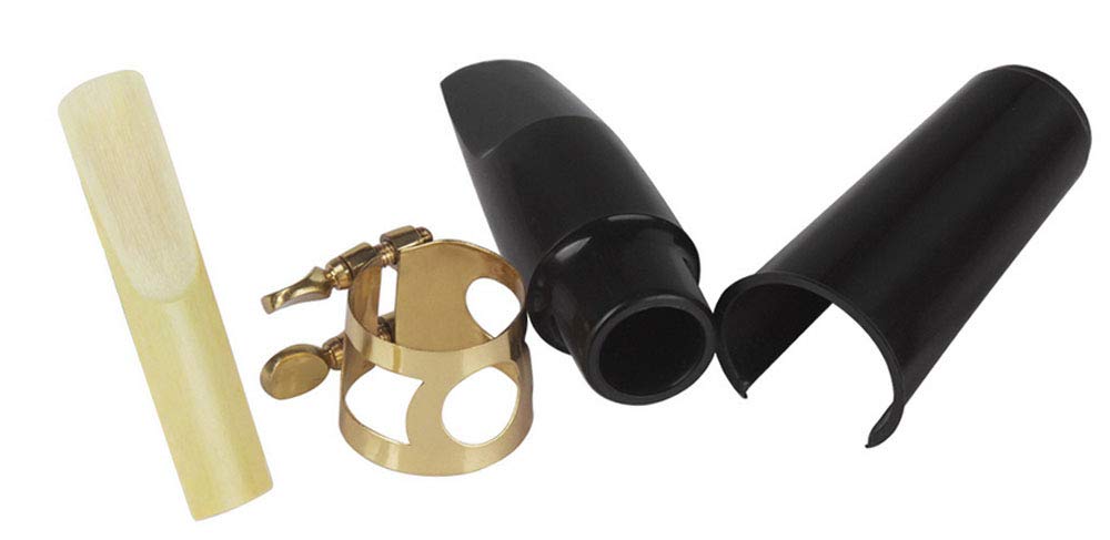 Jiayouy Tenor Sax Saxophone Mouthpiece with One Reed Golden Plated Ligature and Plastic Cap
