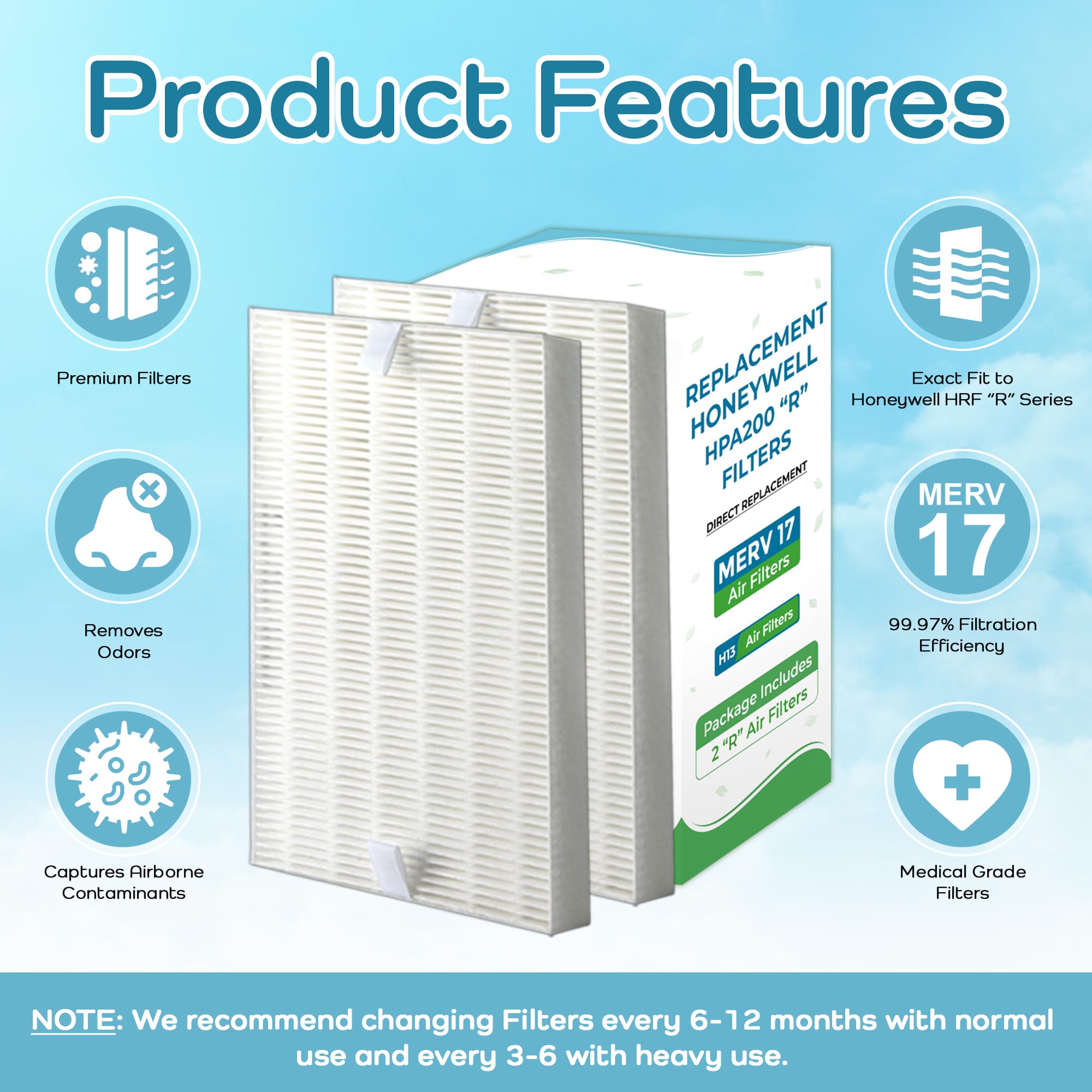 Breathe Naturally - HPA200 HEPA Replacement Filters - Honeywell Replacement Filters for Premium Air Purification -Ideal HPA200 Filter Replacement for Home & Office Use(2 pack HEPA Replacement Filter)